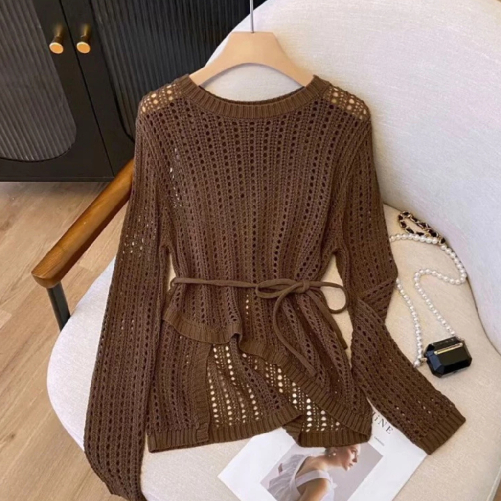 Jual Zie Atasan Sweater Rajut Wanita Jaring tali - Outer Knit Tali korean style by Raqi Knitwear ...