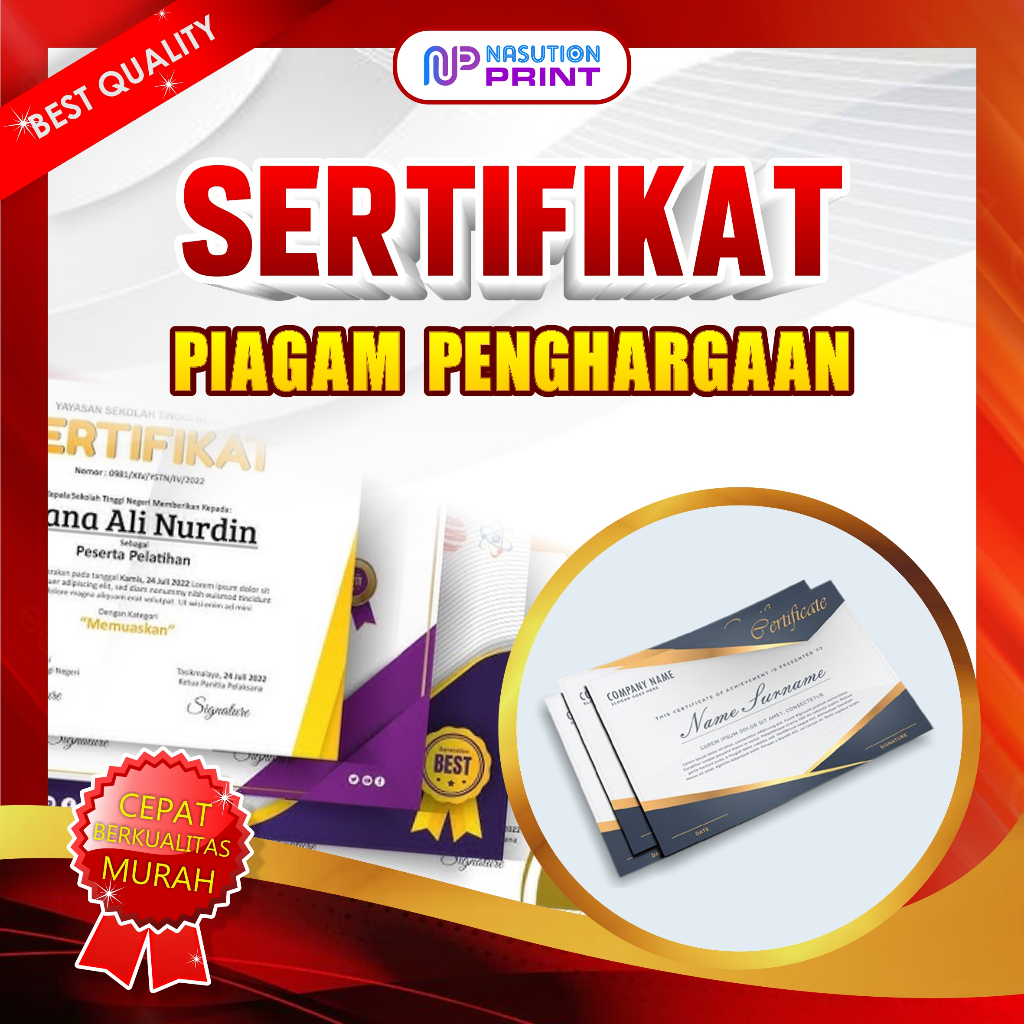 Jual PRINT SERTIFIKAT | PIAGAM PENGHARGAAN | Ukuran A4 Custom desain ...