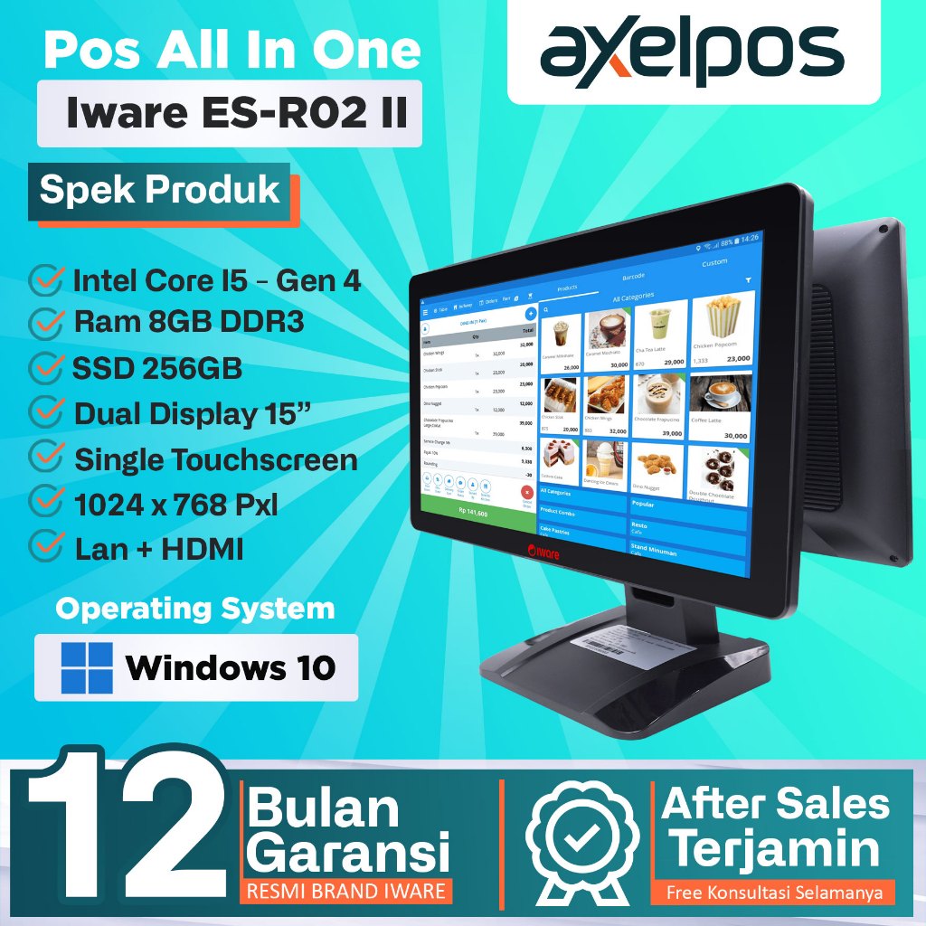Jual Pos Pc All In One Mesin Kasir Touchscreen 15" Dual Display Intel Core I5 Iware ES-R02II ...
