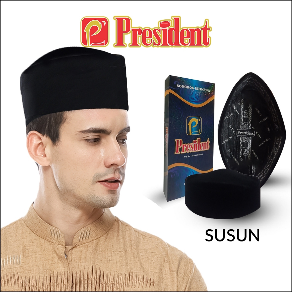 Jual Songkok Hitam Polos President Susun Peci Hitam Nasional Peci ...