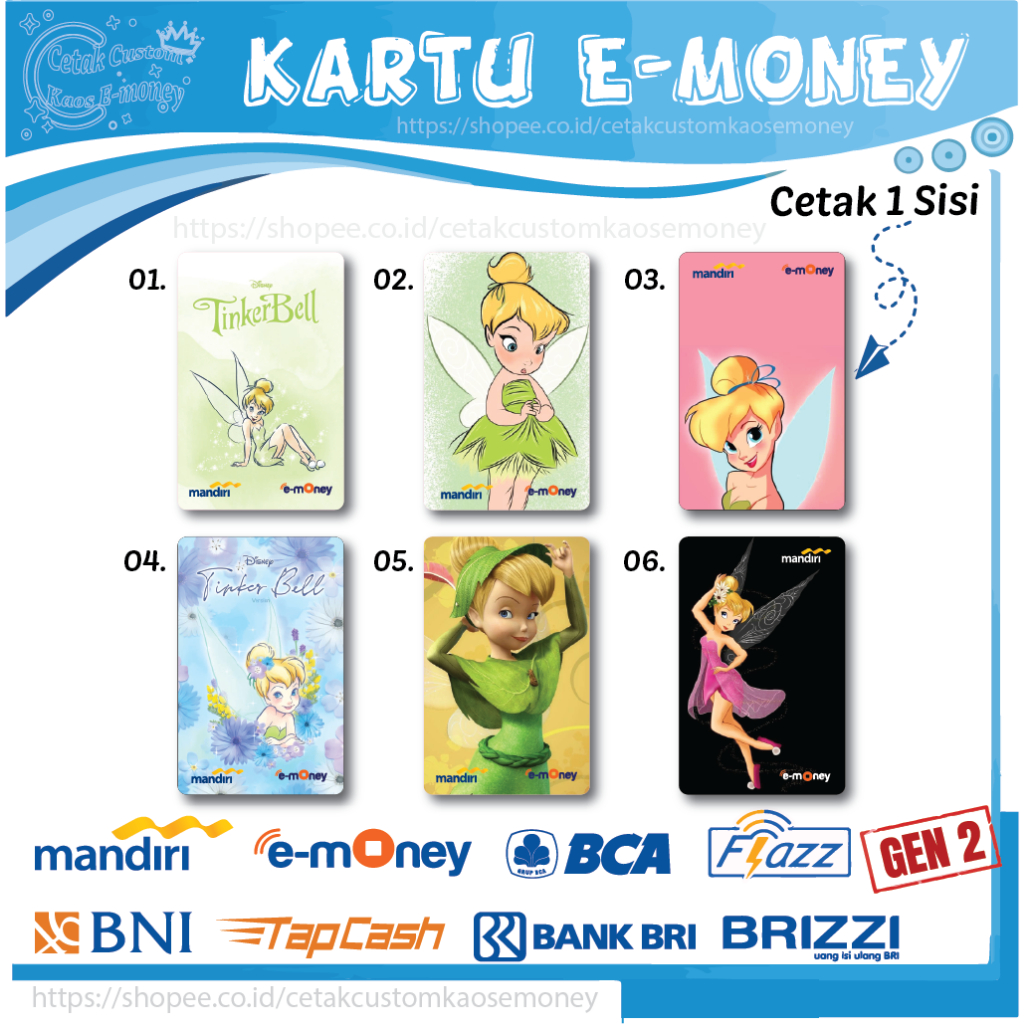 Jual KARTU EMONEY ETOLL GAMBAR KARTUN TINKERBELL ANIME DISNEY EMONEY ...