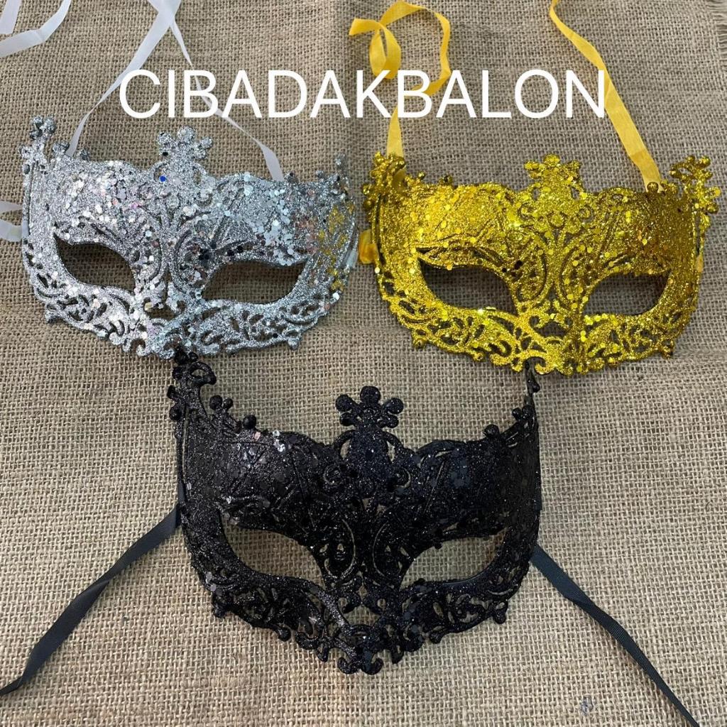 Jual Topeng Pesta Glitter Hitam Emas Perak / Glitter Party Mask Black ...