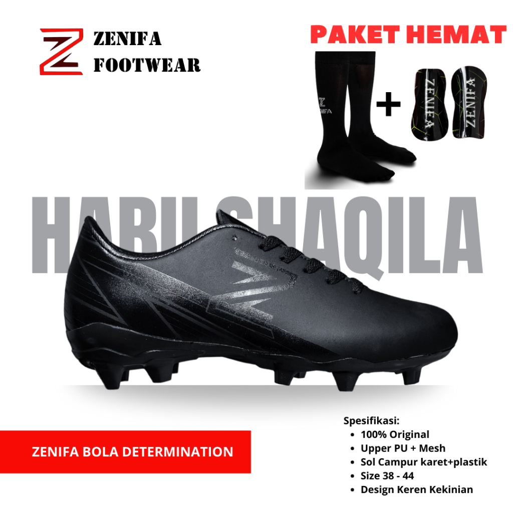 Jual Sepatu Sepak Bola Zenifa ALPHA Full Black Dewasa Terbaru 2025 ...