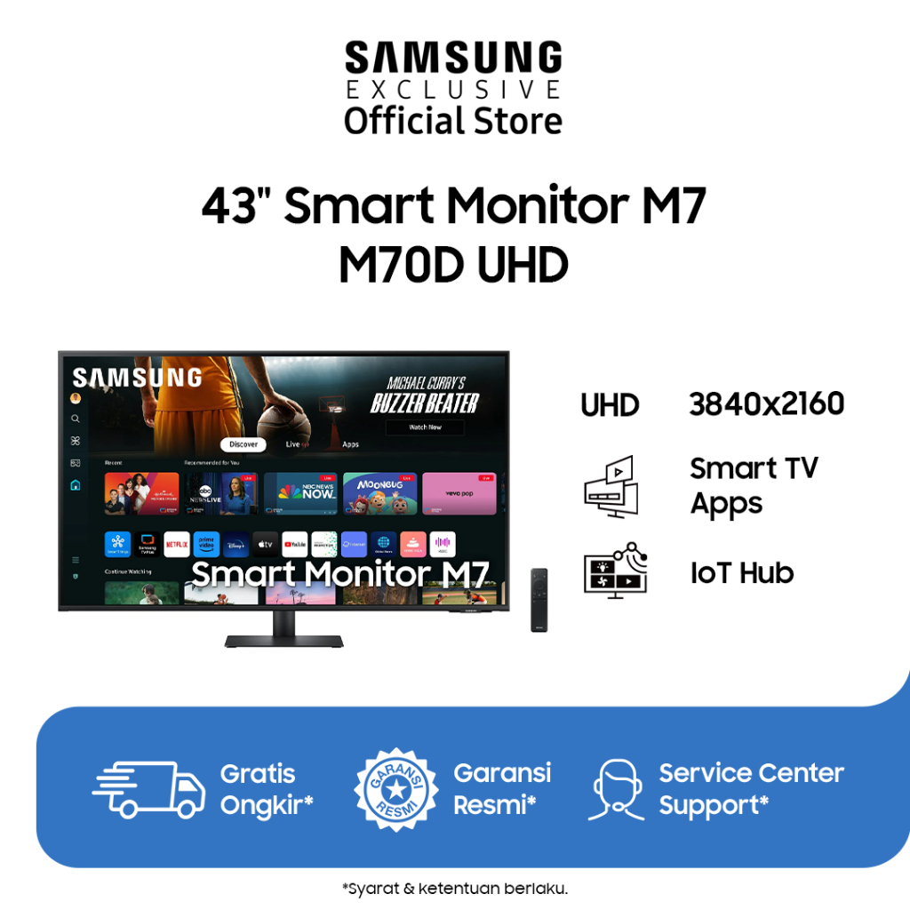 Jual Samsung Smart Monitor M7 43" M70D VA 60Hz 4K | UHD USB-C Speaker | LS43DM702UEXXD | Shopee ...