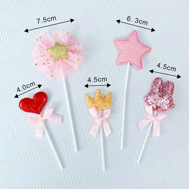 Jual Topper kue mahkota isi 5pc bintang star hati gliter glitter crown toper hiasan ulang tahun ...