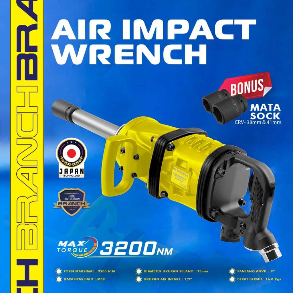 Jual Air Impact Wrench 1" Inch Set BRANCH BAIW-641 Mesin Buka Baut Roda ...