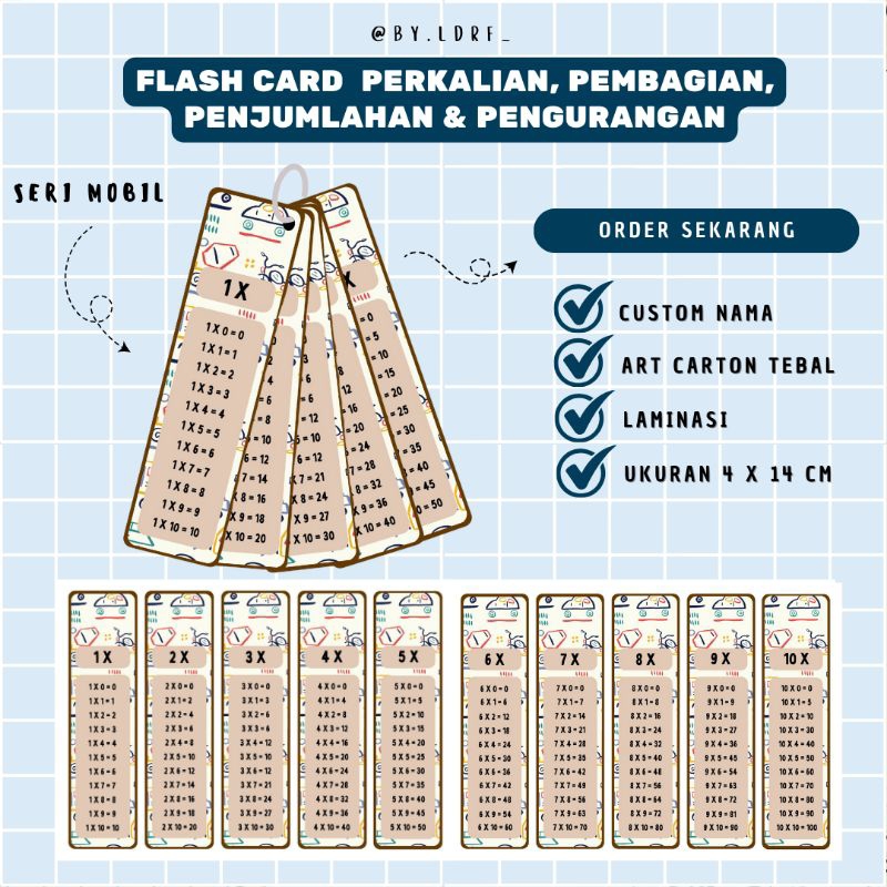Jual Flash Card Perkalian Anak TK SD Kartu Tabel Matematika Perkalian 1 ...