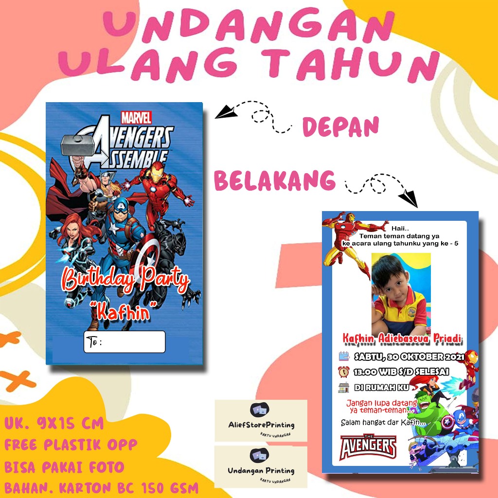 Jual Undangan Karakter AVANGERS (30 PCS / 50 PCS) / Undangan ulang ...