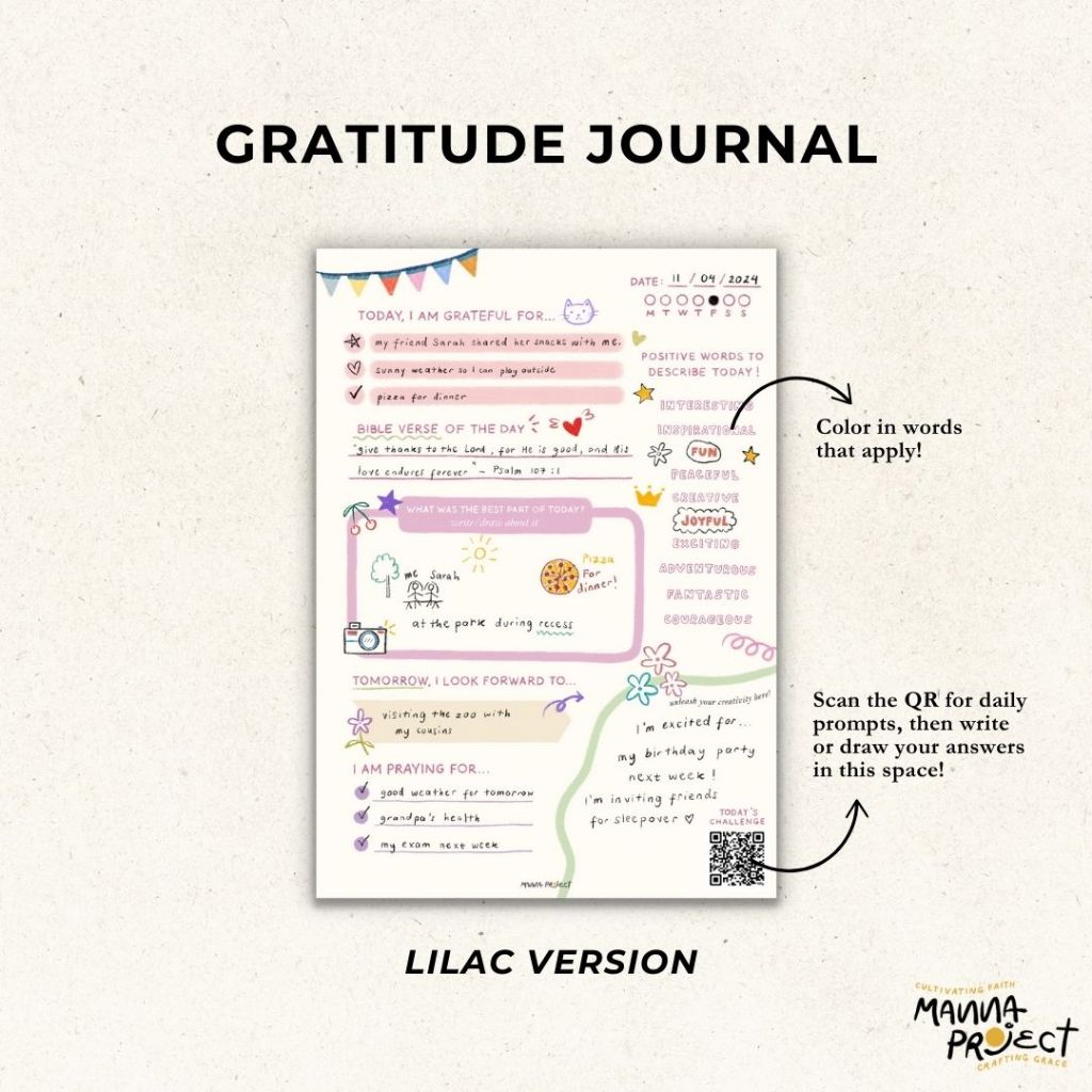 Jual Kids Gratitude Journal - Lilac Version | Manna Project | Bible ...