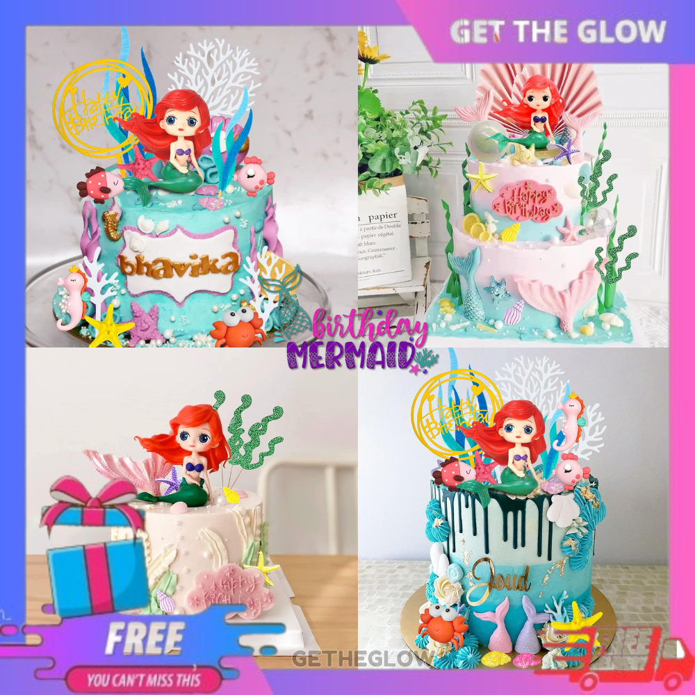 Jual Cake Topper Ariel Mermaid Putri Duyung / Hiasan Kue Miniatur Princess Ariel / Motif Mermaid ...