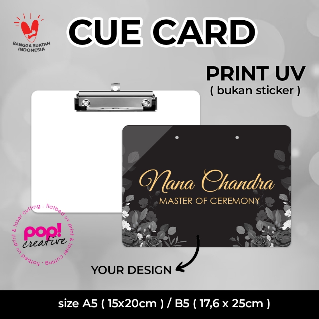 Jual CUE CARD Q CARD MC ukuran A5 B5 PEMBAWA ACARA BAHAN AKRILIK TEBAL 2mm WO EO | Shopee Indonesia