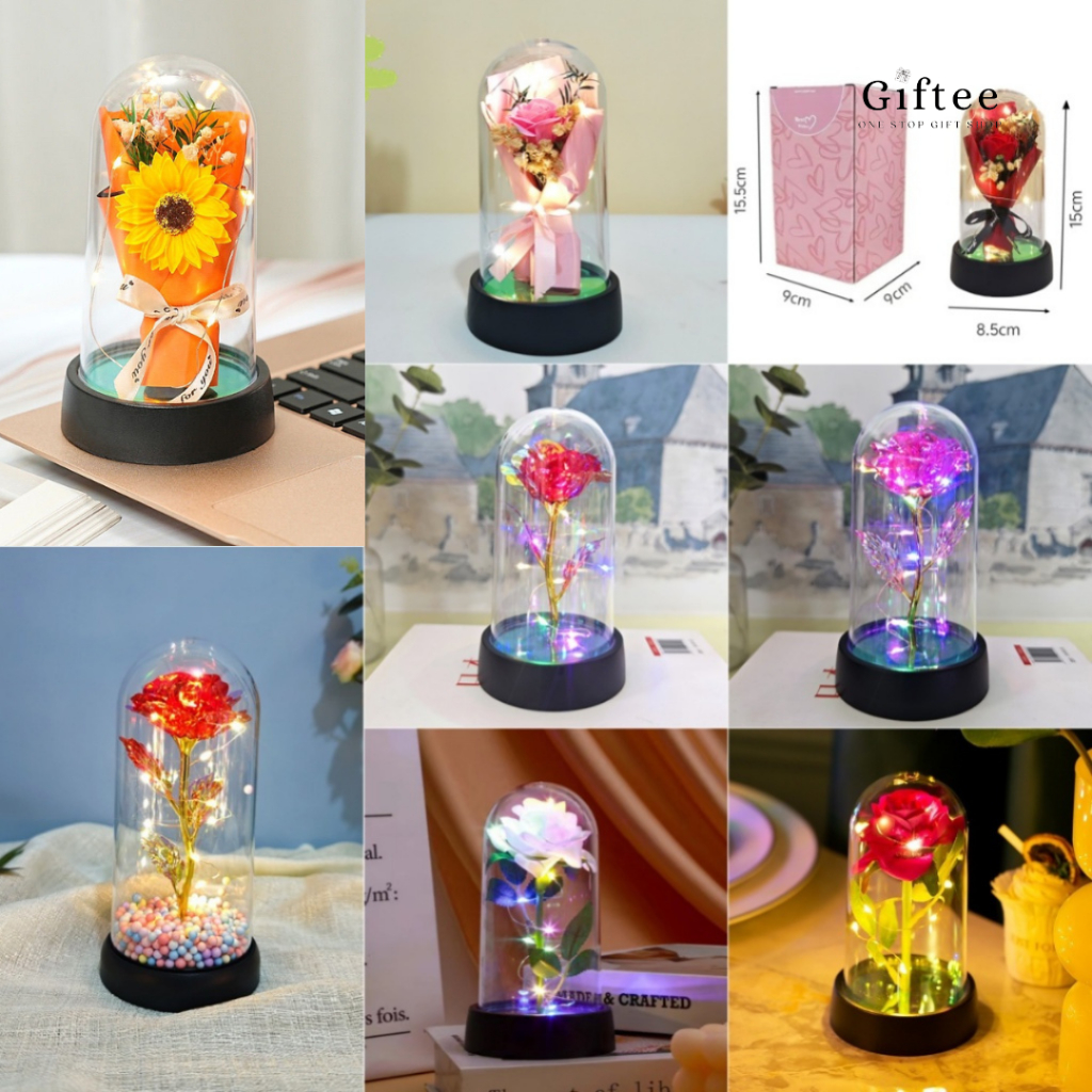 Jual BUNGA MAWAR LAMPU LED DALAM TABUNG MIKA ROSE IN GLASS DOME FLOWER ...