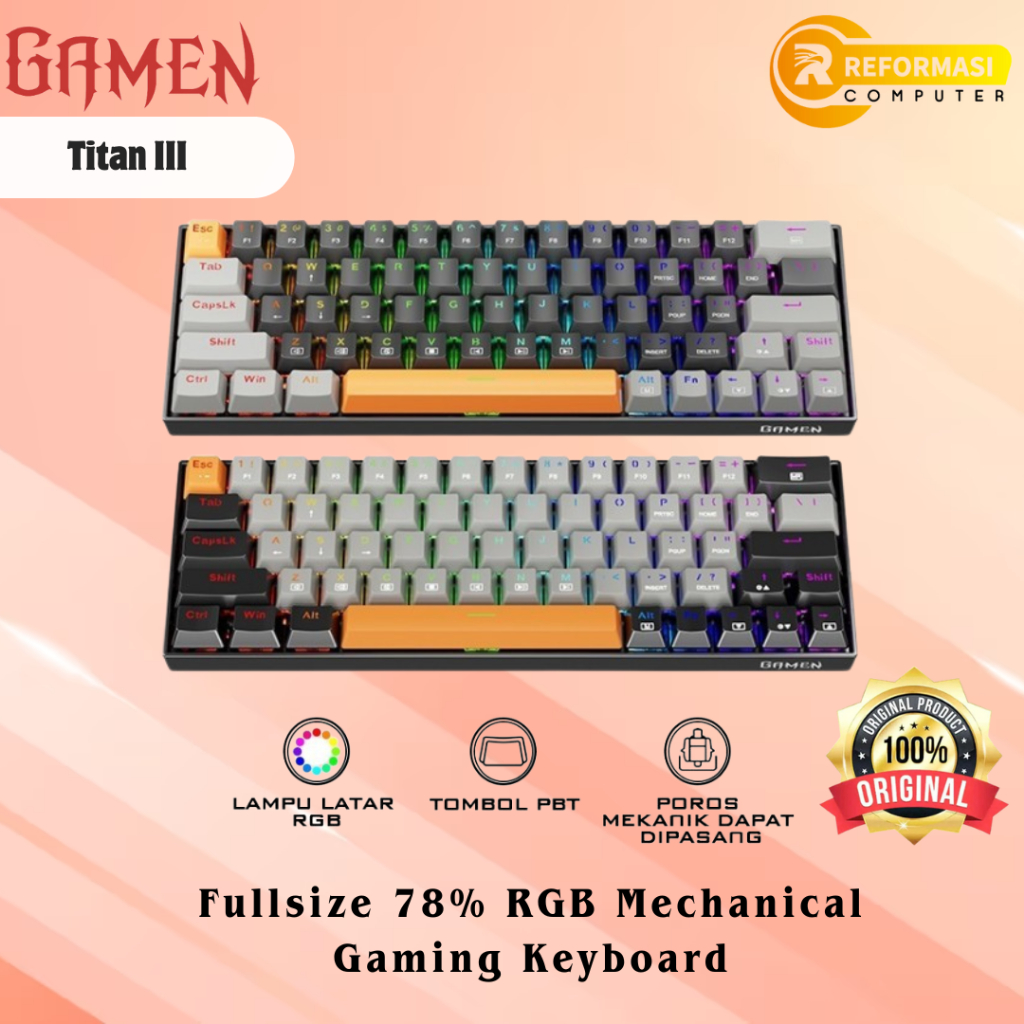 Jual Gaming GAMEN Titan III Mechanical Switch Blue Gaming Keyboard ...
