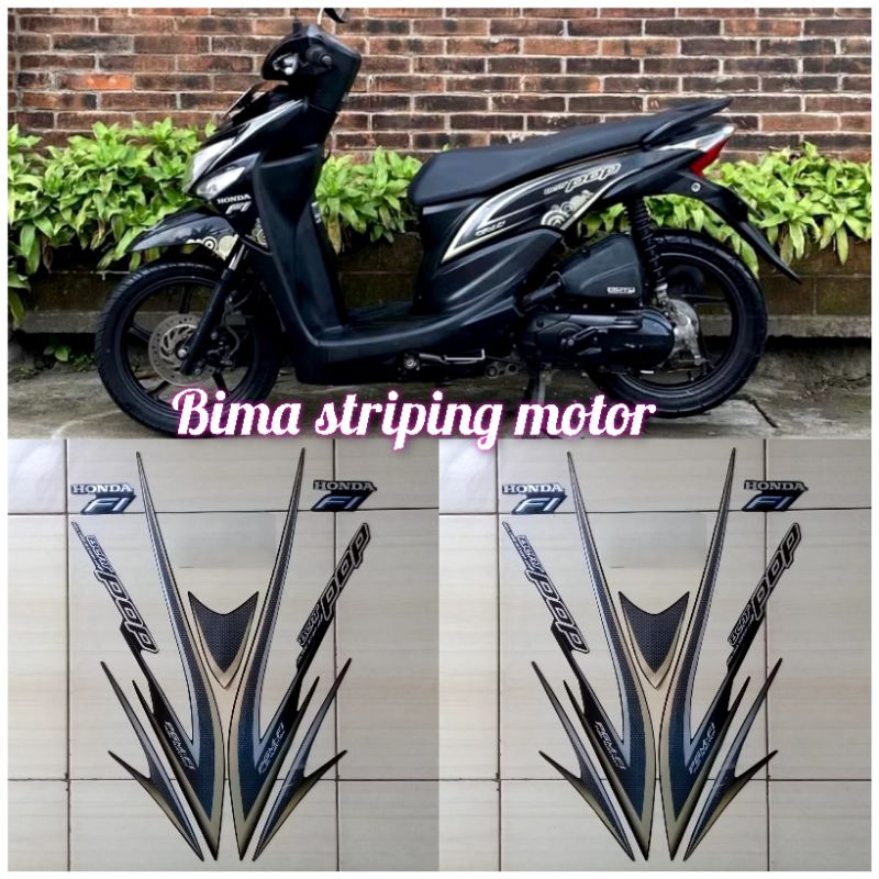 Jual STIKER STRIPING BODY MOTOR FULL SET HONDA BEAT POP 2015 HITAM ...