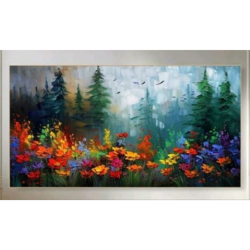 Jual lukisan pohon bunga plus frame | Shopee Indonesia