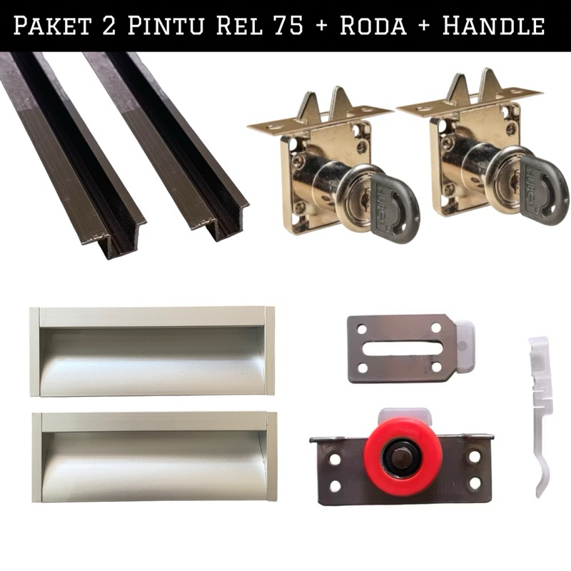 Jual Set lemari Sliding Model Tanam 75 2 Pintu Rel Lemari Geser Lengkap Dengan Roda Kunci Handle ...