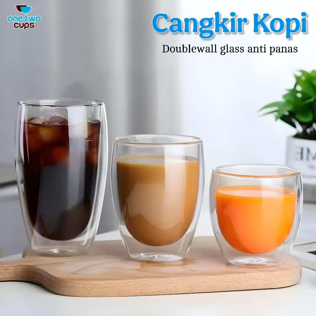 Jual One Two Cups Gelas Aesthetic Double Wall Glass Anti Panas Gelas Kopi | Shopee Indonesia