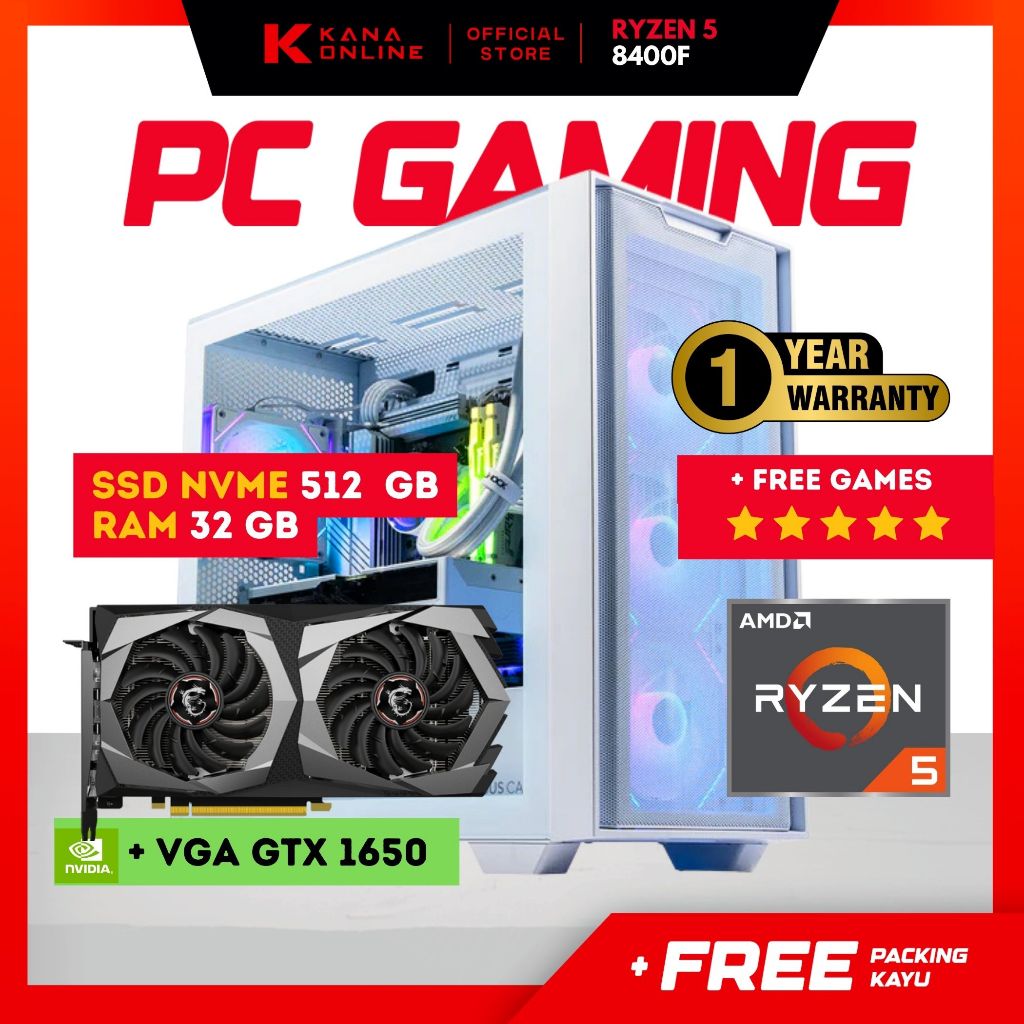 Jual PC GAMING RYZEN 5 8400F DDR5 32GB NVME 512GB VGA GTX 1650 DDR6 | Shopee Indonesia