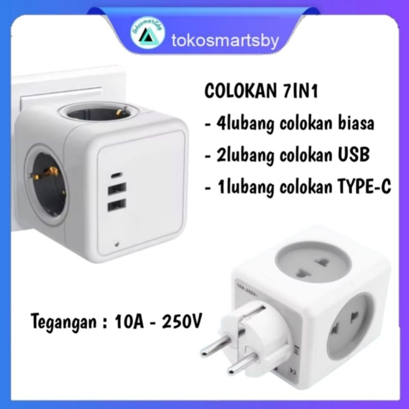 Jual Tokosmartby COLOKAN 7IN1 STEKER ARDE MULTI 5 LUBANG + USB + TYPE C ...