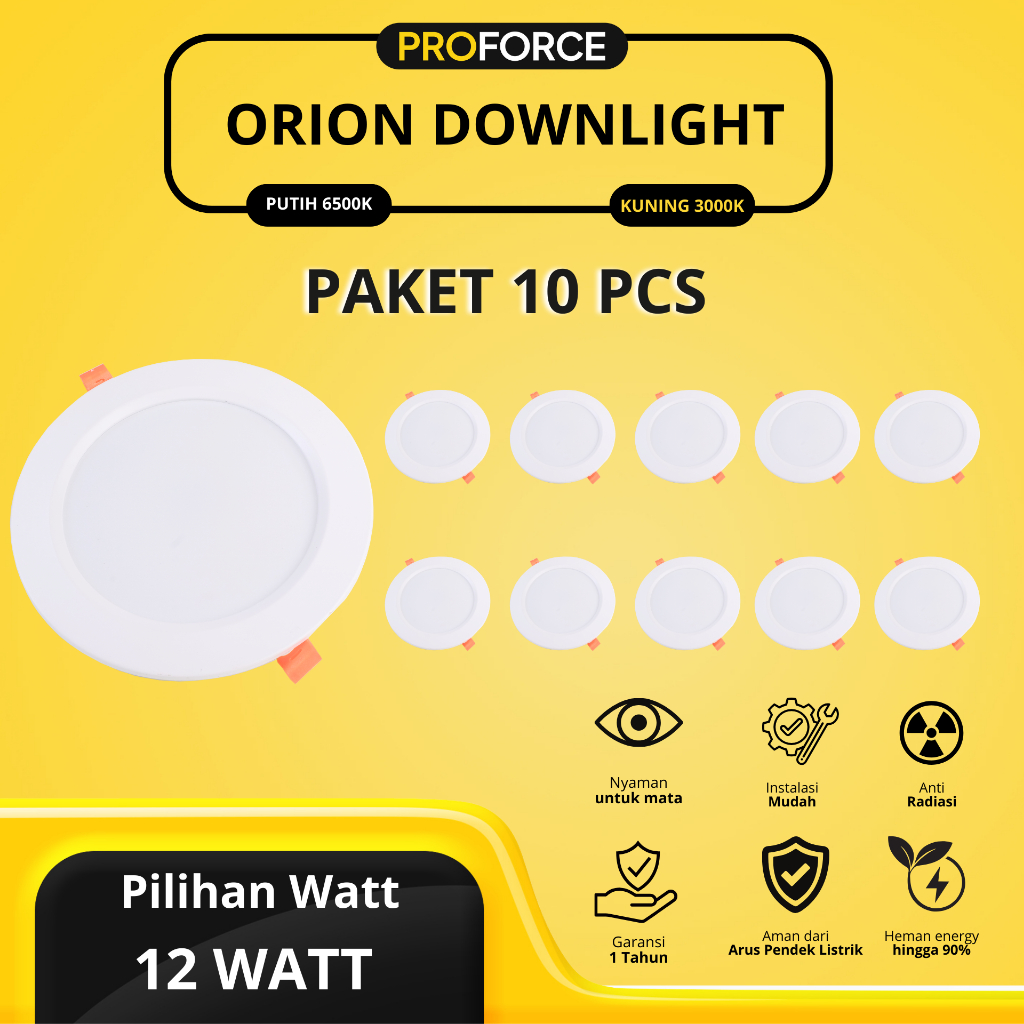 Jual Proforce Indonesia Lampu Downlight Panel LED Plafon Bulat 12 Watt 3,5 Inch 960 Lumen paket ...