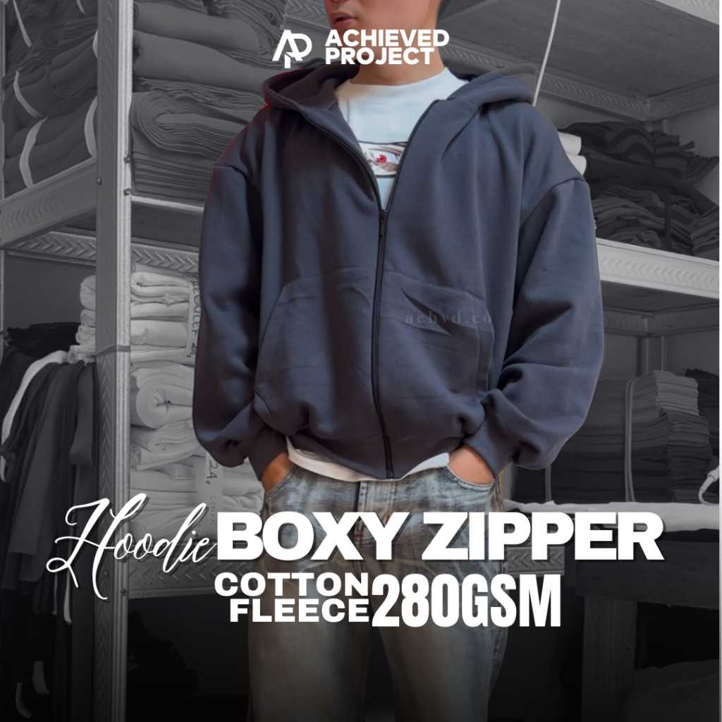 Jual [ACHVD] HOODIE BOXY ZIPPER FULL COTTON 280GSM POLOS BASIC | Shopee ...