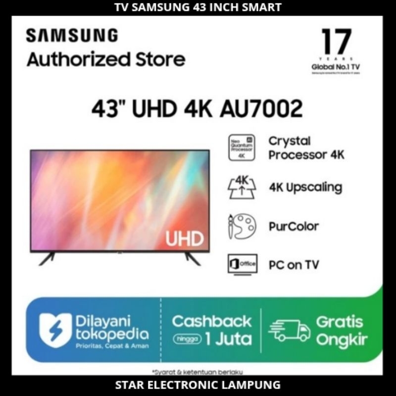 Jual TV LED SAMSUNG 43 INCH SMART 43 AU7002 | Shopee Indonesia