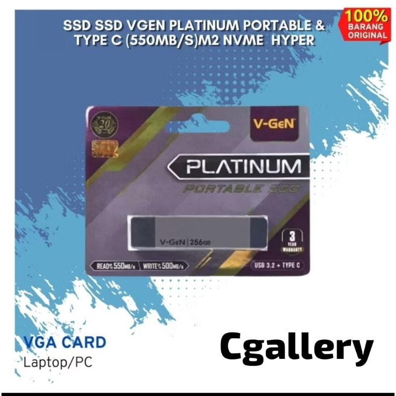 Jual SSD VGEN PLATINUM 1TB 2 TB PORTABLE & TYPE C (550MB/s)M2 NVME ...
