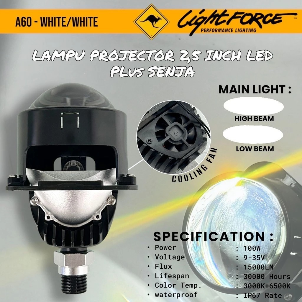 Jual Lampu Depan LIGHTFORCE BILED PROJECTOR A60 UK 2,5 Inch Plus Kipas ...