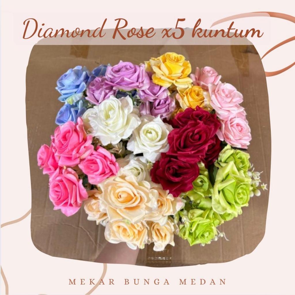 Jual (SC 117) - 11 Warna Bunga Artifisial Rose Diamond x5 Mawar Buket ...