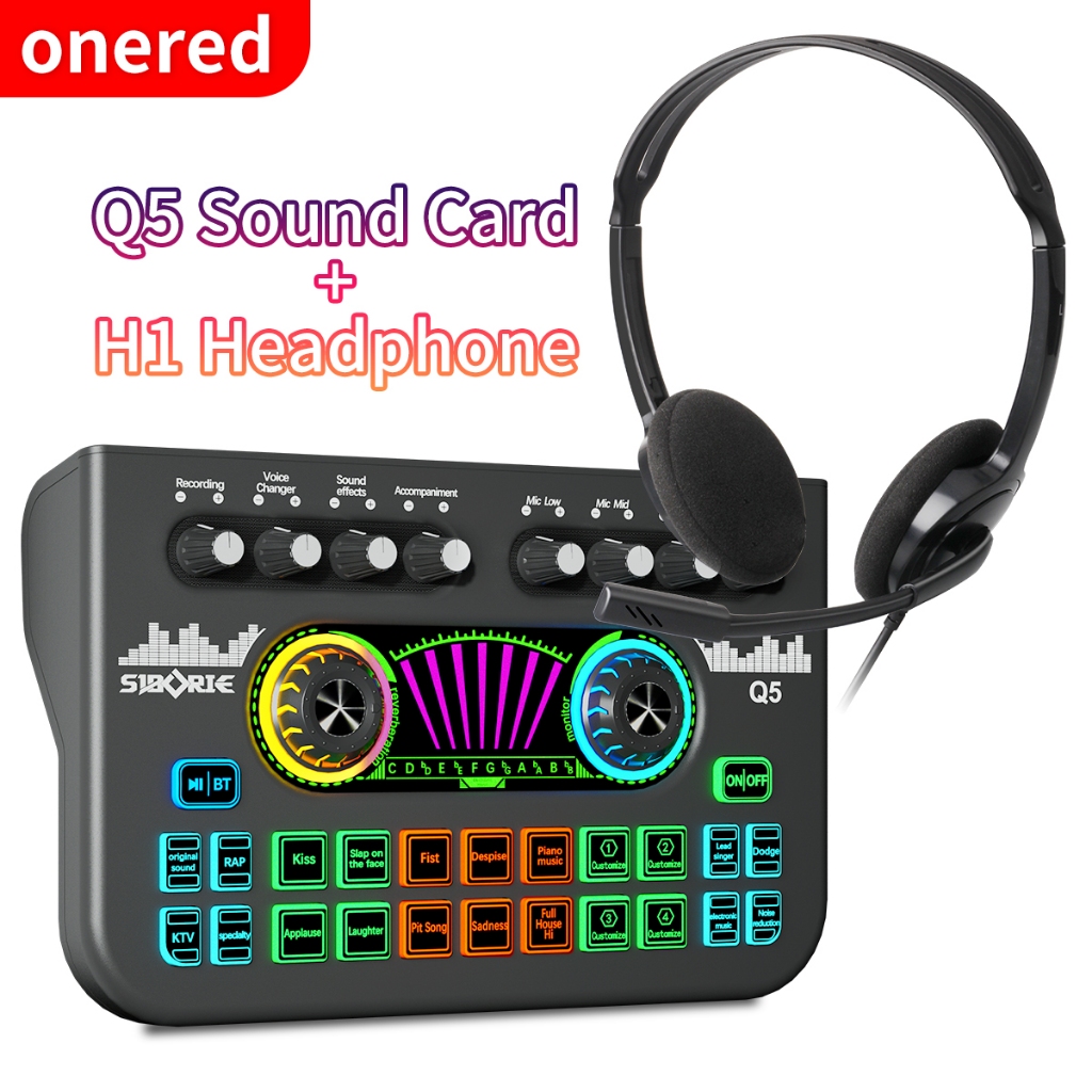 Jual Onered【COD】Q5+H1 paket lengkap soundcard headphone full set for ...