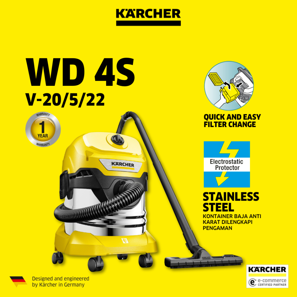 Jual Karcher WD 4 S V-20/5/22 *EU Vacuum Cleaner Wet & Dry | Shopee Indonesia