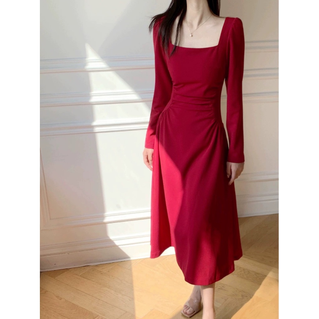 Jual EMITA BLOOM baju raya midi dress merah gereja lengan panjang jumbo ...