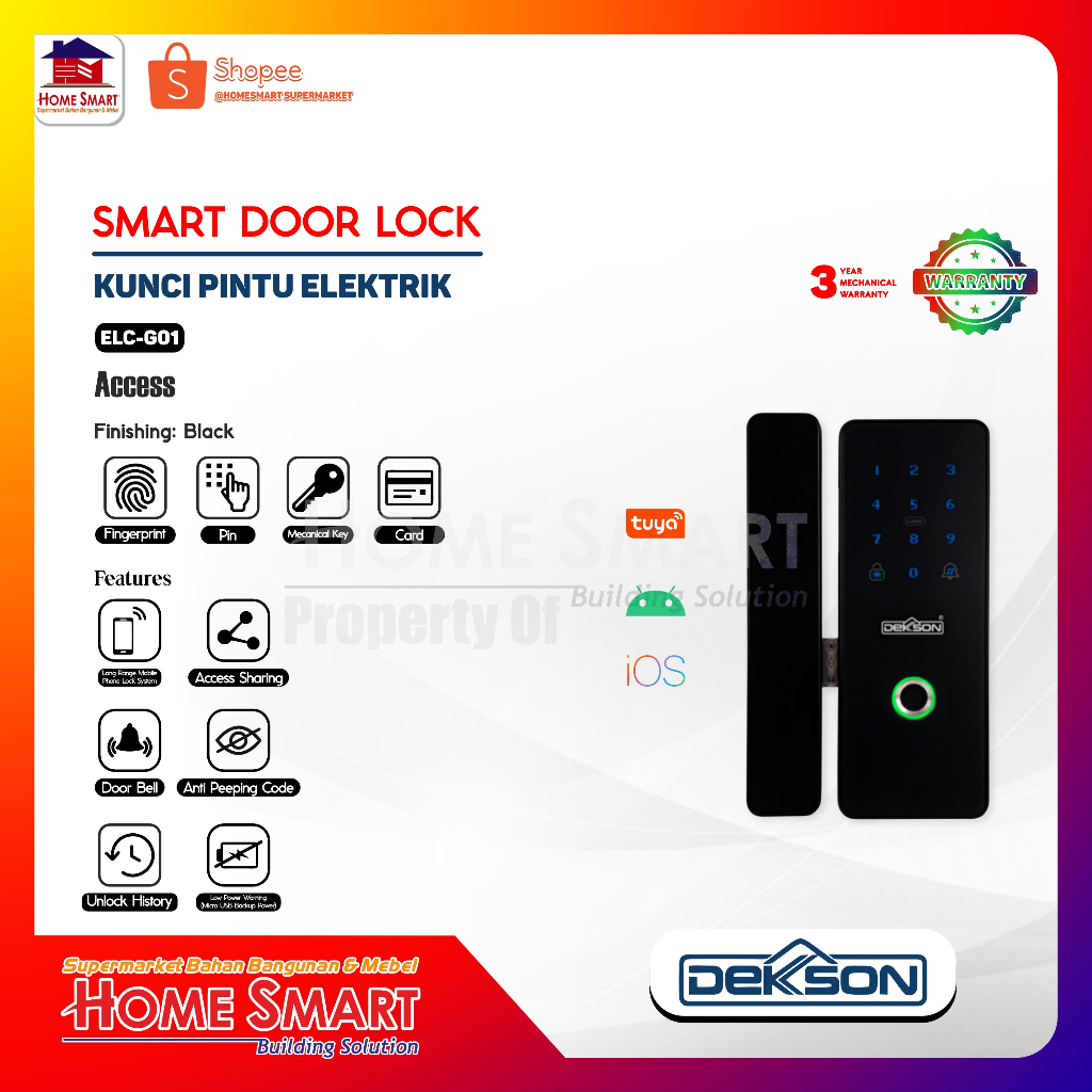 Jual DEKKSON SMART DOOR LOCK ELC G01 For Swing Sliding Glass Aluminium ...