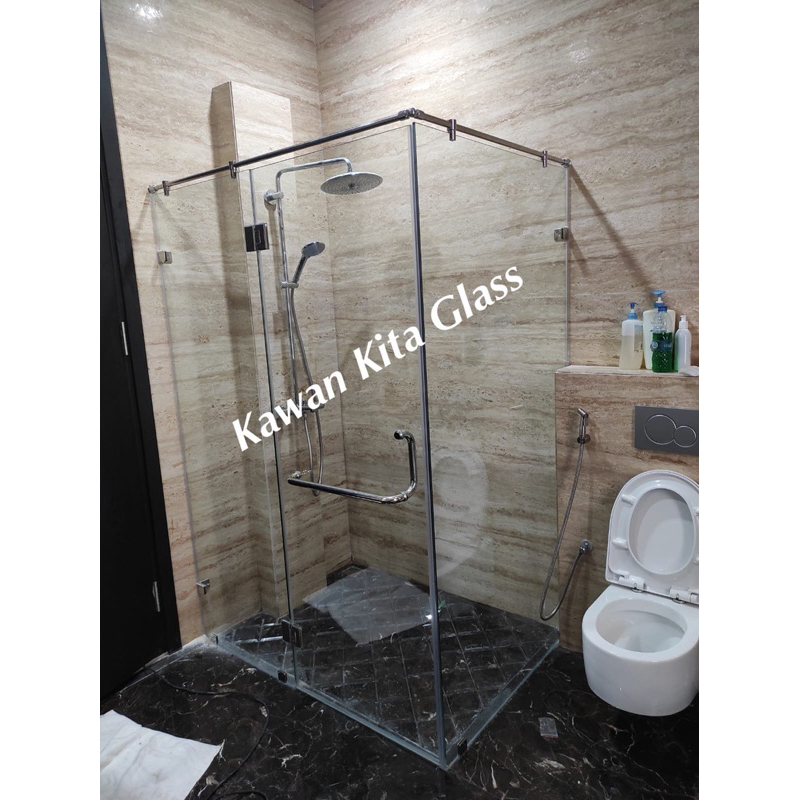 Jual kaca sekat partisi kamar mandi / Glass shower box / Glass shower ...