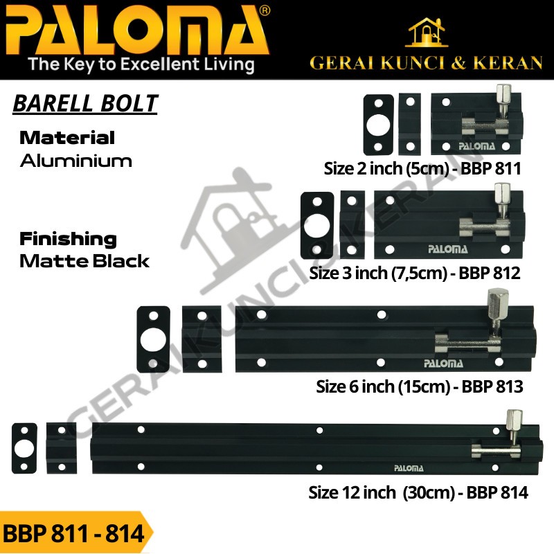 Jual PALOMA BBP 811 812 813 814 Barrel Bolt Grendel Tempel 2 Inch 3 ...