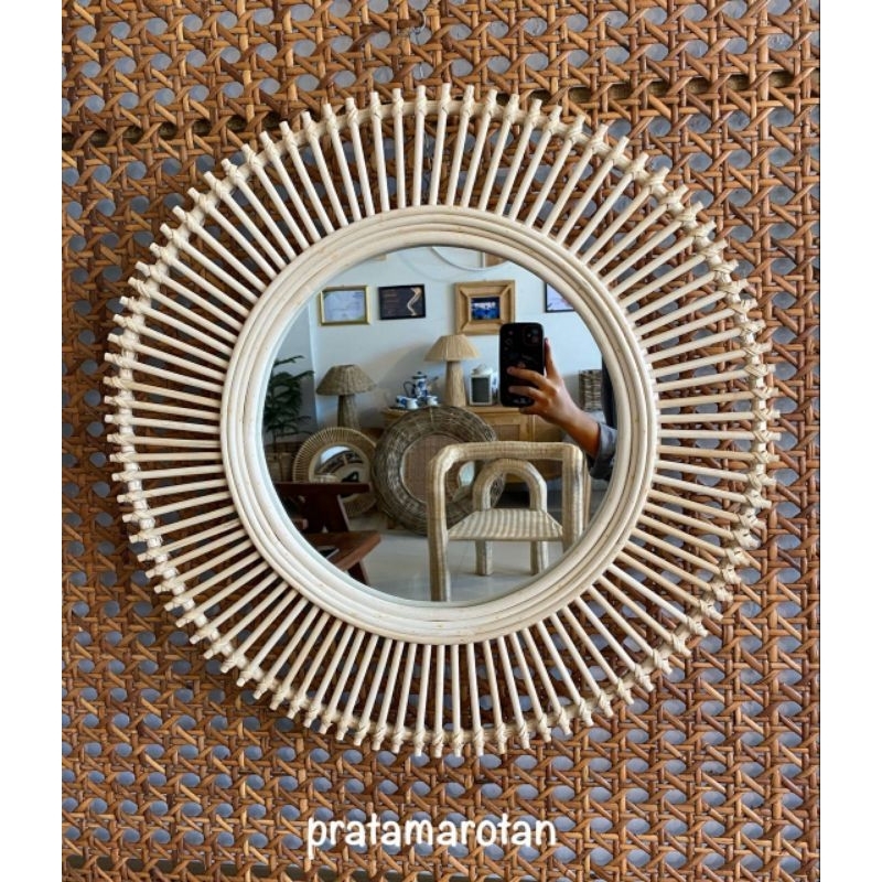 Jual Cermin Aesthetic / Cermin Rotan / Cermin rotan dinding / Cermin ...