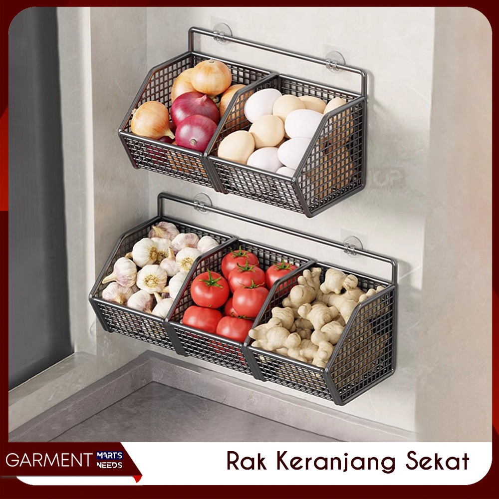 Jual Rak Keranjang Sayur Bawang 2 3 Sekat Tempel Dinding Dapur Rack ...