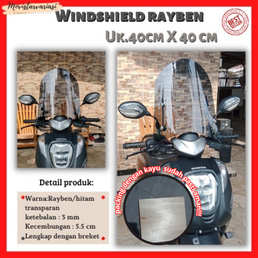 Jual Tameng Angin Ukuran 40cm x 40cm Rayben Hitam Transparan Windshield ...