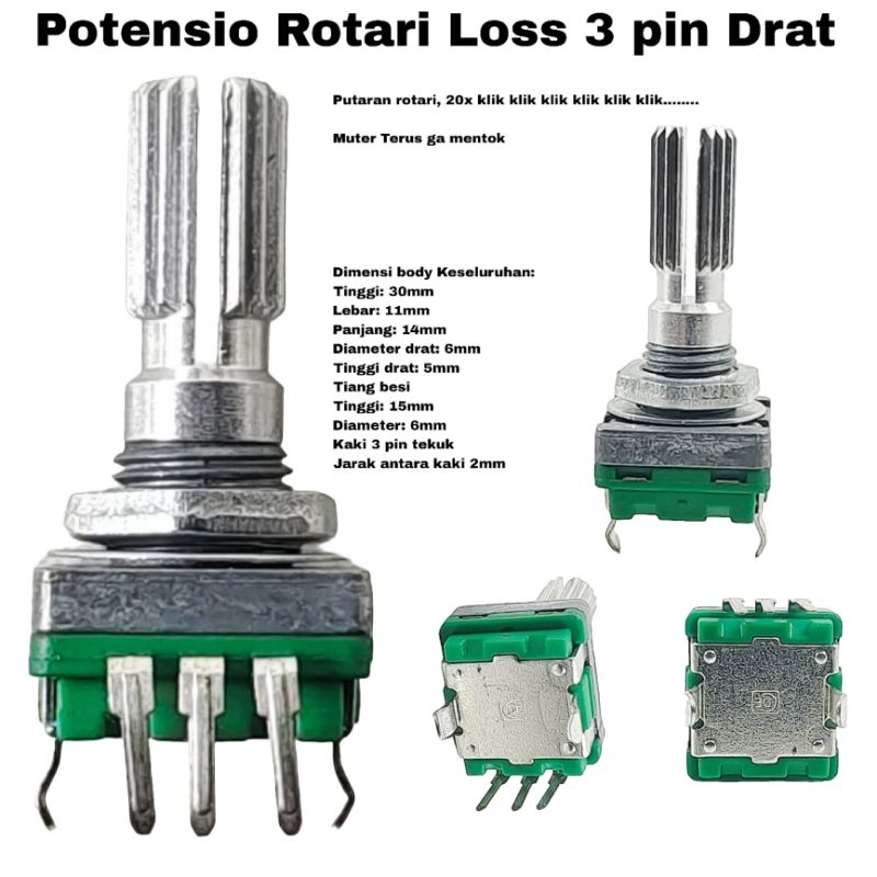 Jual Potensio Digital Rotari Loss 3 pin Drat Rotary Klik Kaki 3 Tekuk ...