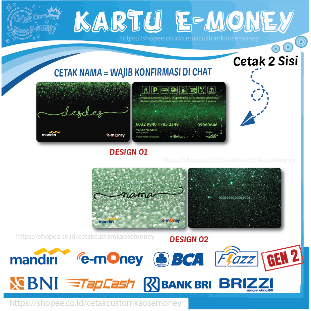 Jual KARTU E MONEY E TOLL DESIGN NAMA GLITER KUMPULAN 11 MANDIRI EMONEY ...
