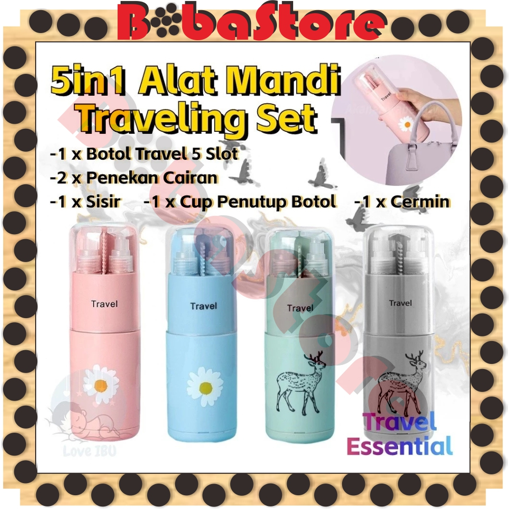 Jual ⭐Bobastore⭐ 5 in 1 Toiletries Kit Botol Travel Portable Tempat ...