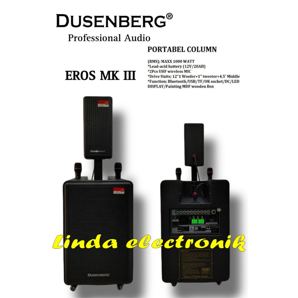 Jual Speaker Line Array Bluetooth Portable Columm Satelit DUSENBERG EROS MK III Karaoke Smart Tv ...