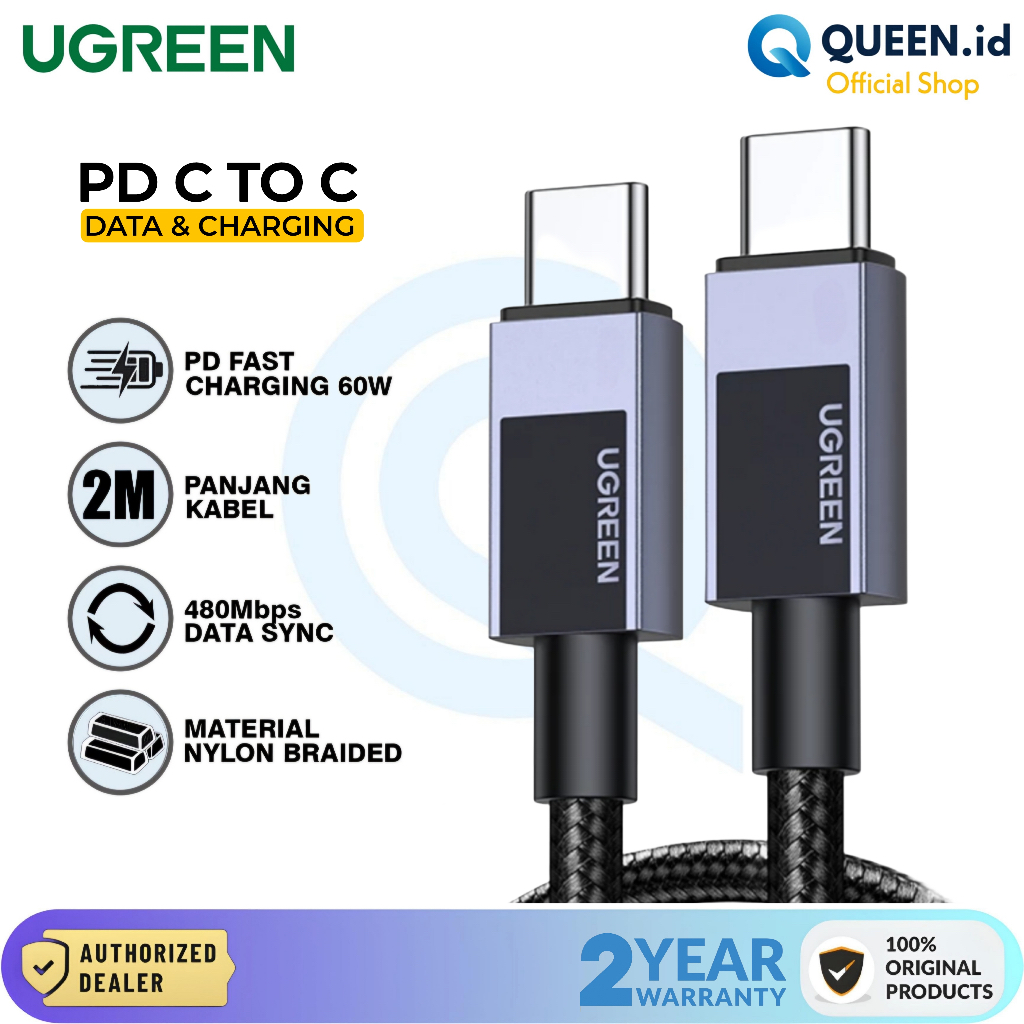 Jual UGREEN Kabel Data Charger USB TYPE C To C PD QC 60W 3A 2M Fast Charging Nylon Braided ...