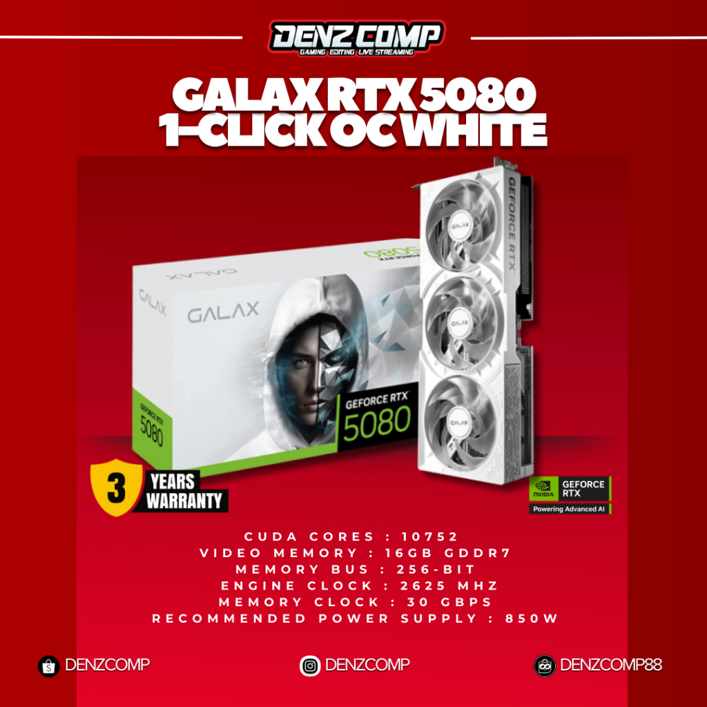 Jual GALAX GEFORCE RTX 5080 1-CLICK OC 16GB GDDR7 WHITE | Shopee Indonesia