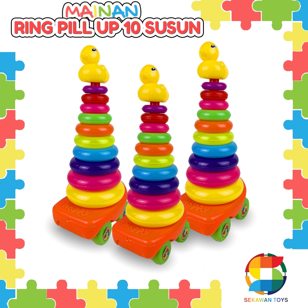 Jual JUMBO Mainan Edukasi Anak Ring Pill Up Roda 10 Susun/ Mainan Anak ...