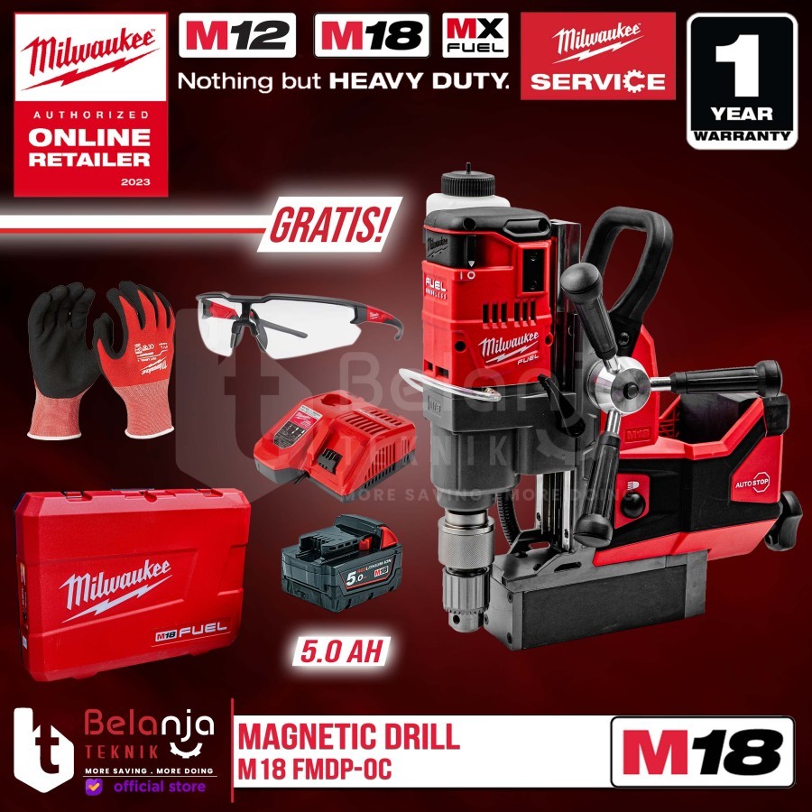 Jual Mesin Bor Duduk Baterai 18 Volt 38 MM Milwaukee Magnetic Drill Cordless M18 FMDP-0C 38MM ...