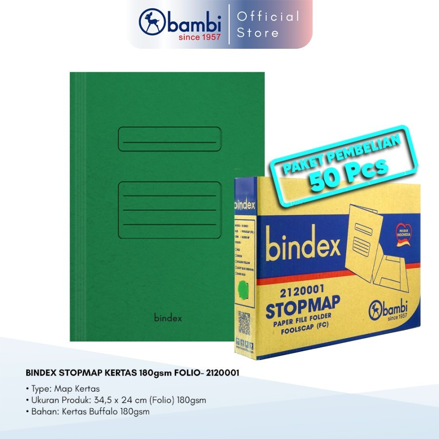 Jual Bindex Stopmap / Map Kertas Folio Warna Green #5002 (1 PACK ISI 50 ...