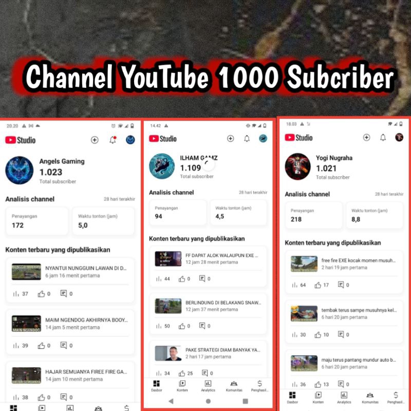 Jual Akun youtube 1000 subscriber chanel yutub konten game youtube channel | Shopee Indonesia