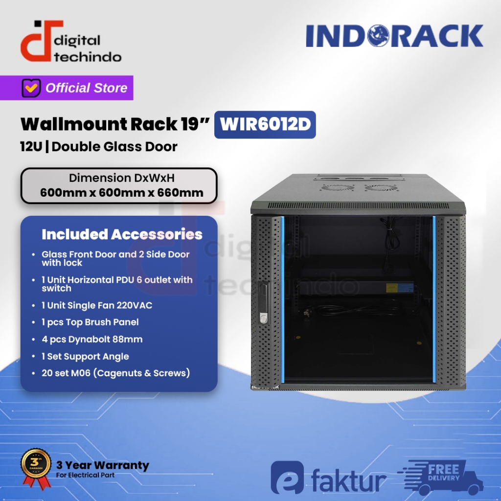 Jual WIR6012D Wallmount Rack 12U INDORACK Depth 600mm Double Door Rak ...