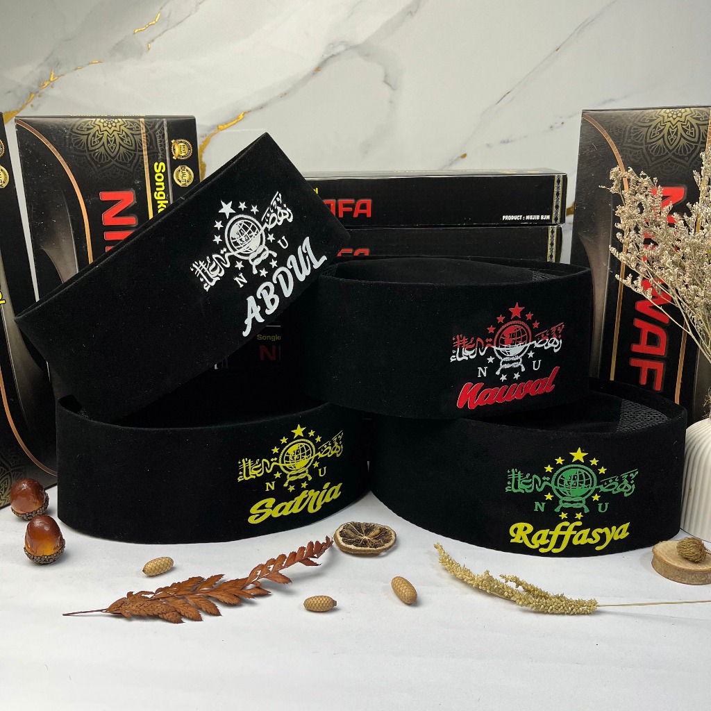 Jual Peci Hitam NU NAMA Peci Songkok Kopiah Motif Logo NU Gratis NAMA ...